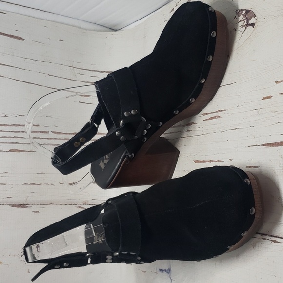 Klogs | Shoes | Korks 8 Black Suede Metal Studed Platforms Clogs Heels ...